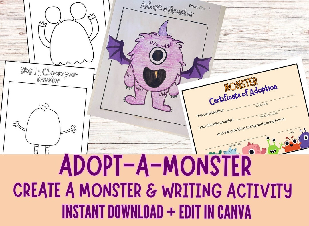 Adopt a Monster Activity Monster Adoption Writing Prompt Caring for a ...