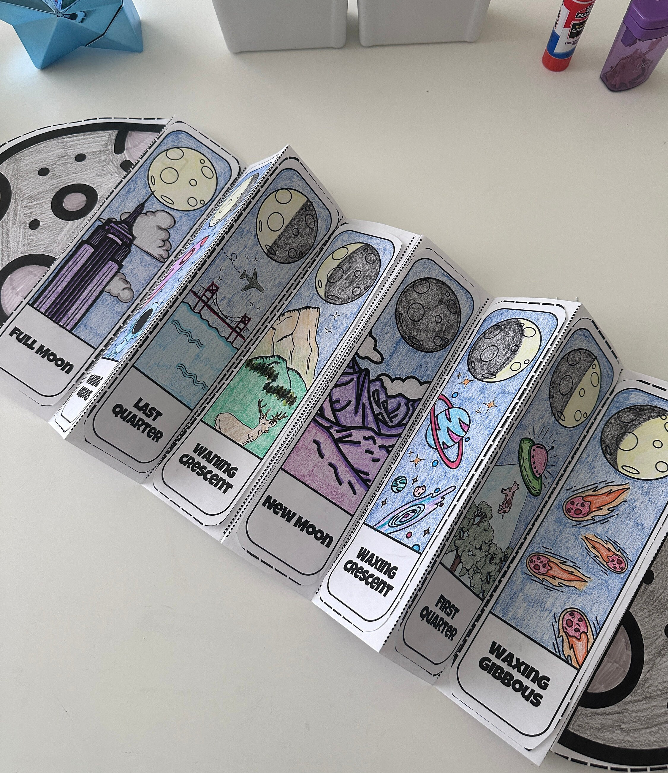 Moon Phase Accordion Activity Foldable Fan Student DIY Outer Space Unit ...