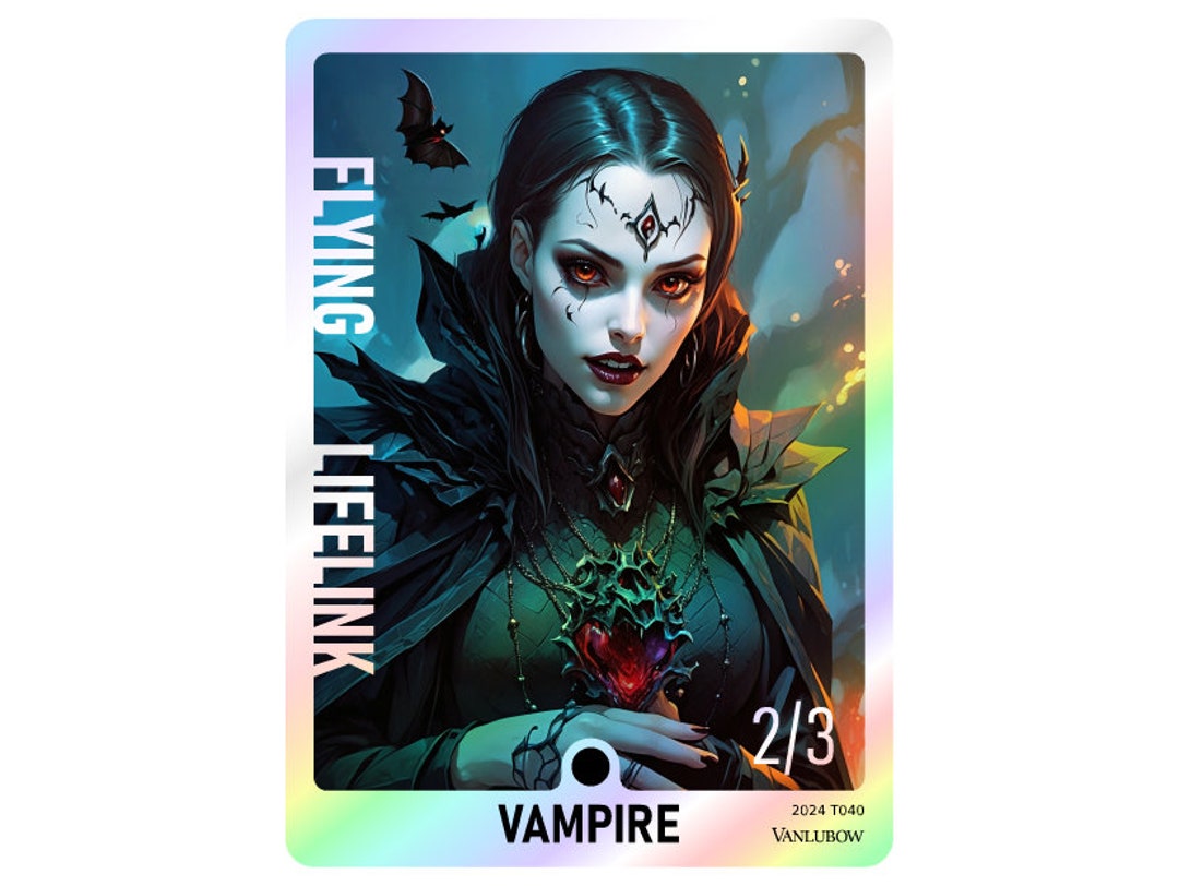 Handcrafted Double Foil Token: Vampire black 2/3 Flying Lifelink front ...