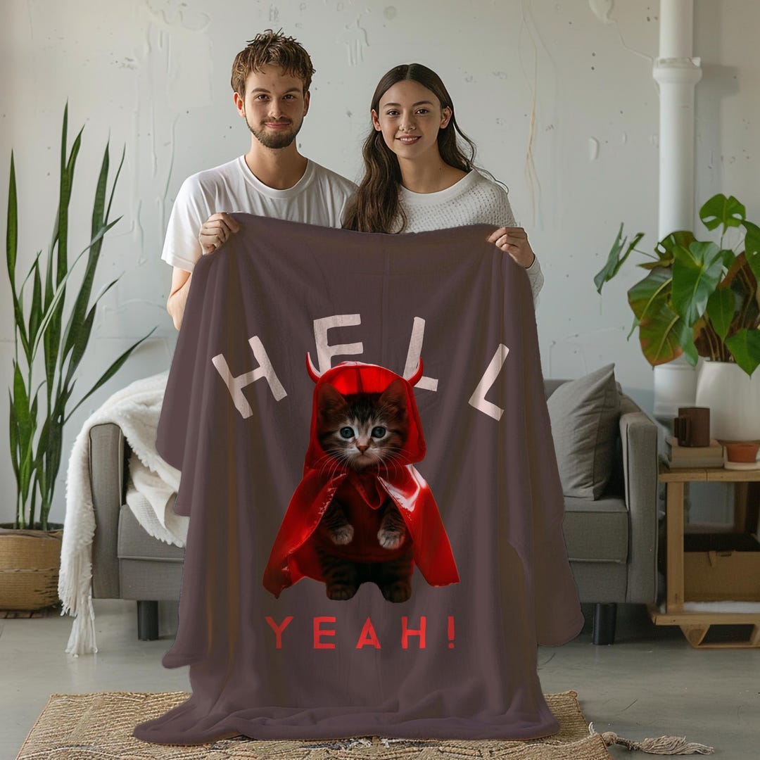 Hell Yeah Devil Cat Blanket, Halloween-themed Cozy Fleece Throw, Cute ...