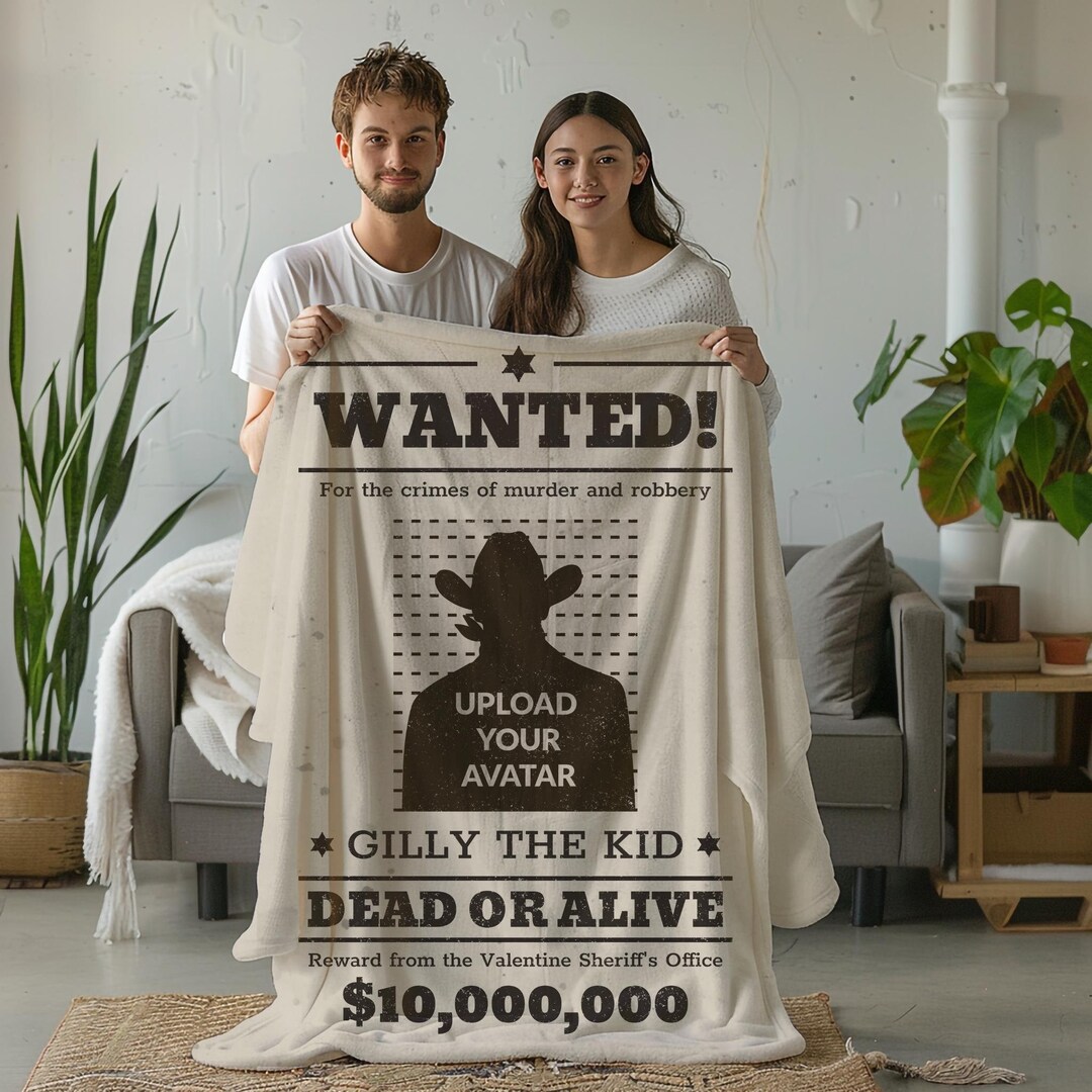 Custom Wanted Poster Fleece Blanket, Personalized Western Style Blanket ...