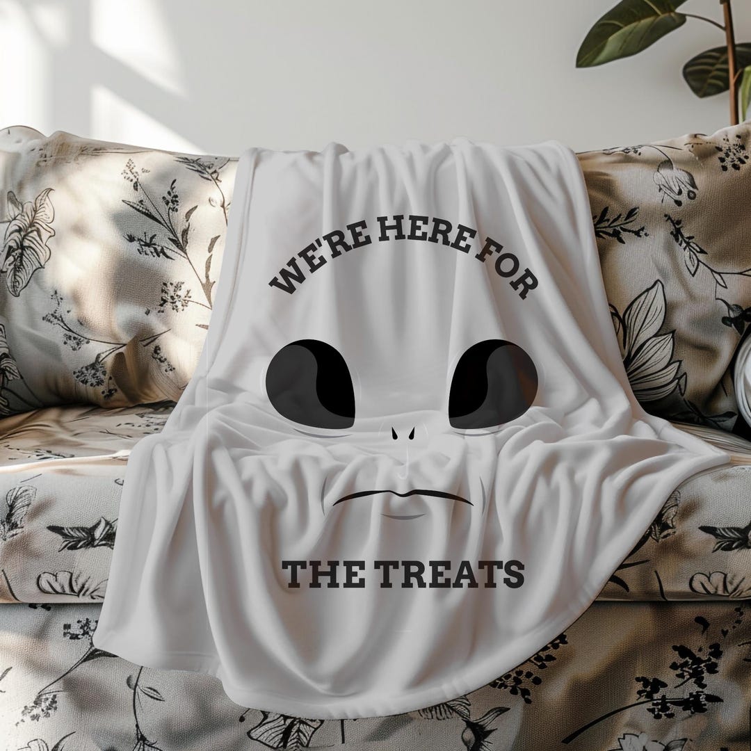 Alien Halloween Fleece Blanket, Funny We're Here for the Treats Design ...
