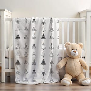 Monochrome Christmas Trees Woven Throw Blanket and Tapestry With Fringe ...