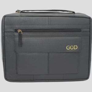 Personalized Large Bible Book Cover Genuine Leather With Handle, Black ...