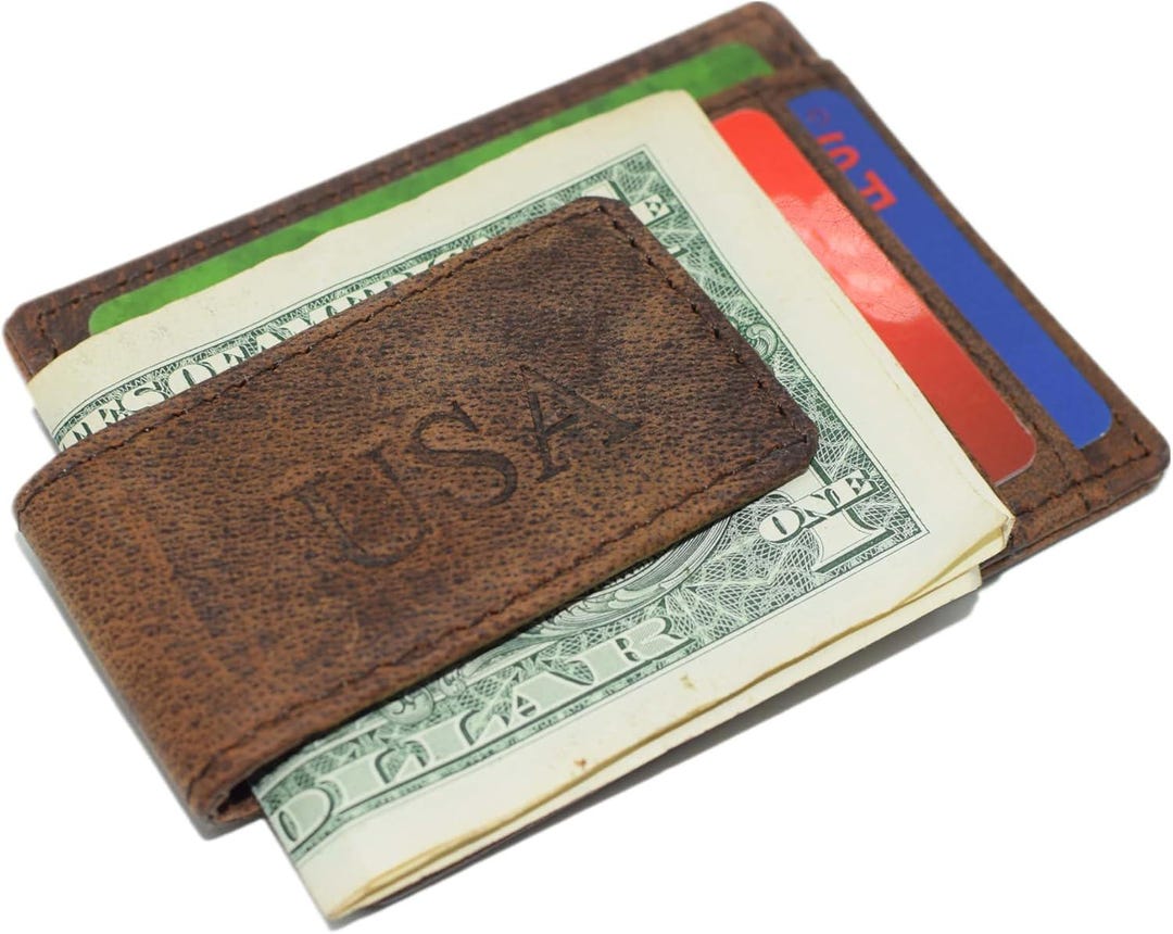 Personalized Money Clip Wallet Slim Vintage Leather Front Pocket RFID ...