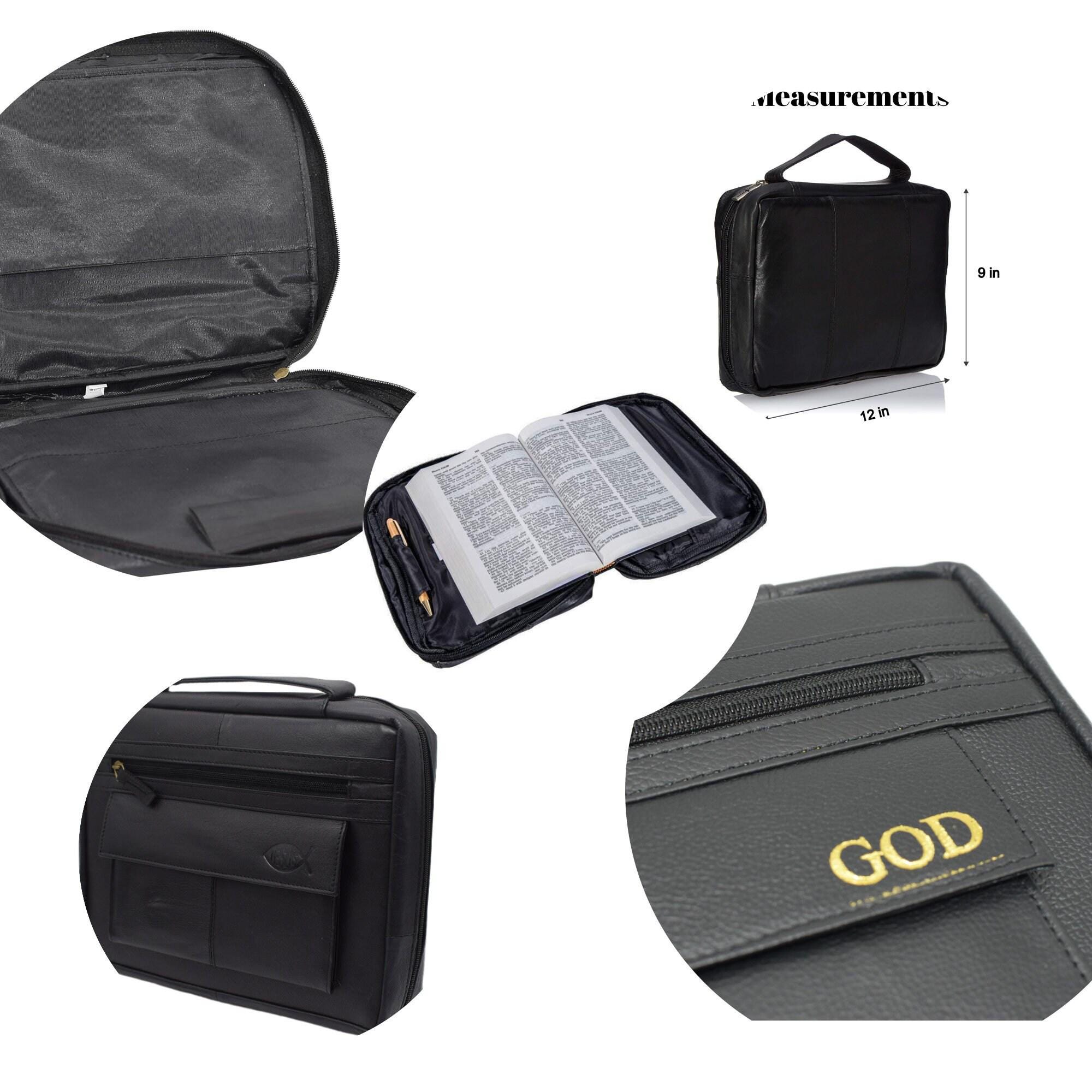 Personalized Large Bible Book Cover Genuine Leather With Handle, Black ...