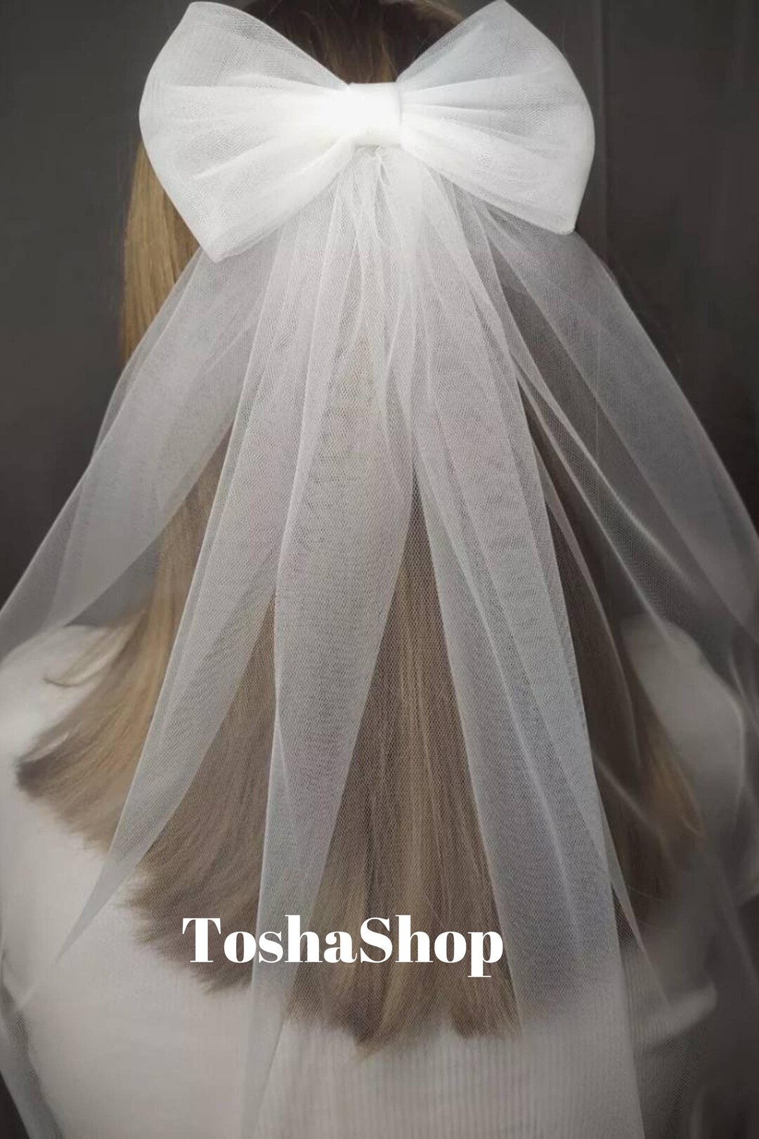 Short Wedding Veil 1tier With Bow From Soft Tulle - Etsy