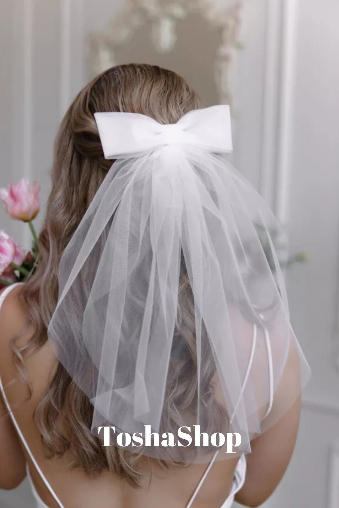Short Wedding Veil With Mini Bow With Hairpin. - Etsy