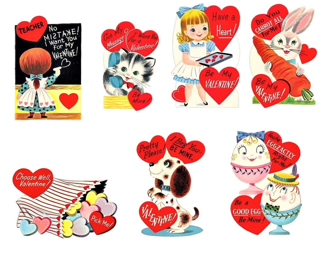 reproduction-of-retro-1960s-group-two-valentines-set-of-7-etsy