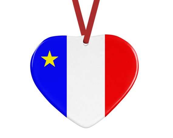 Acadian Flag Ceramic Christmas Ornament Heart Shaped Acadie | Etsy