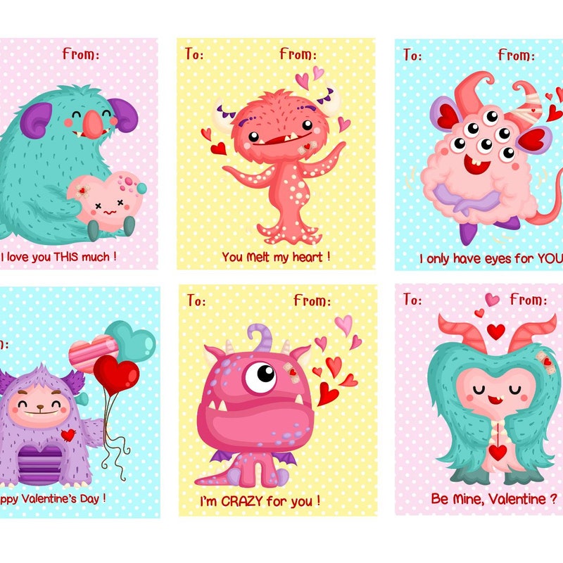 Monster Valentine Clipart - Etsy