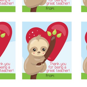 Sloth Valentine Set of 6 Styles English, CHOOSE QUANTITY, Sloths, Cute ...