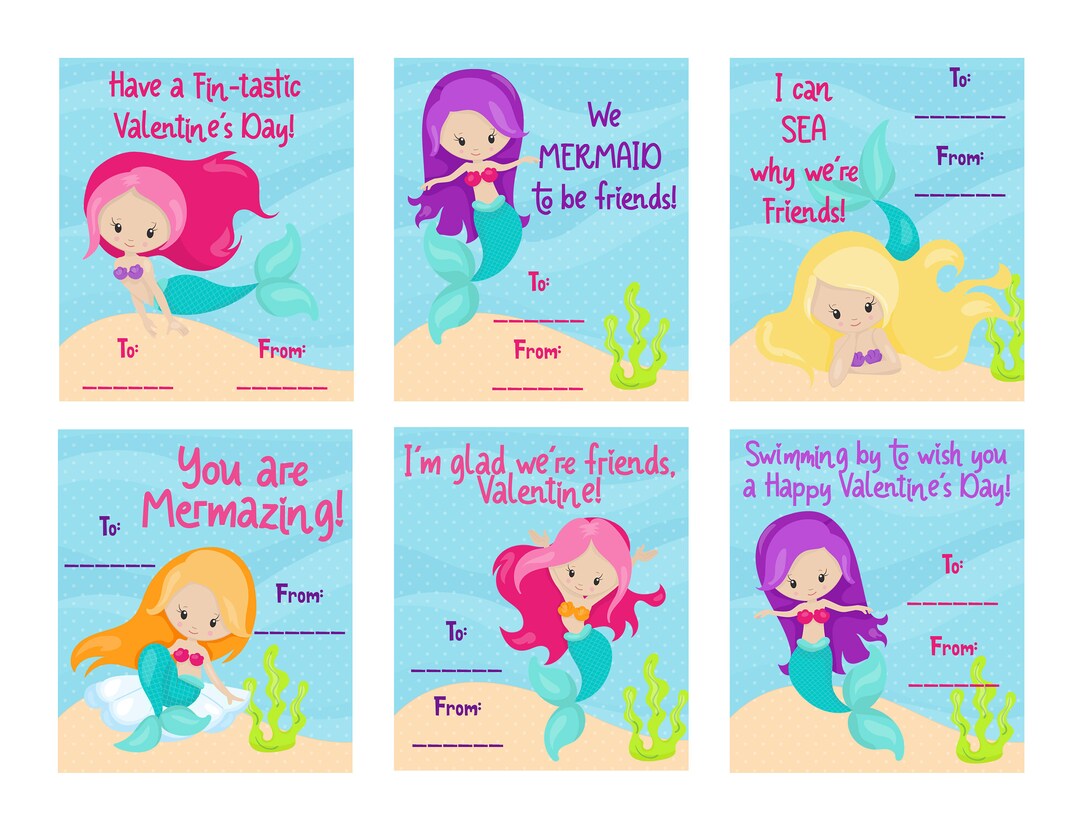 Mermaid Valentine Set of 6 ENGLISH PRINTABLE ,download, Ocean, Saint ...