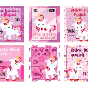 Unicorn Valentine Set of 6 PRINTABLE ,download, English, Valentines Day ...