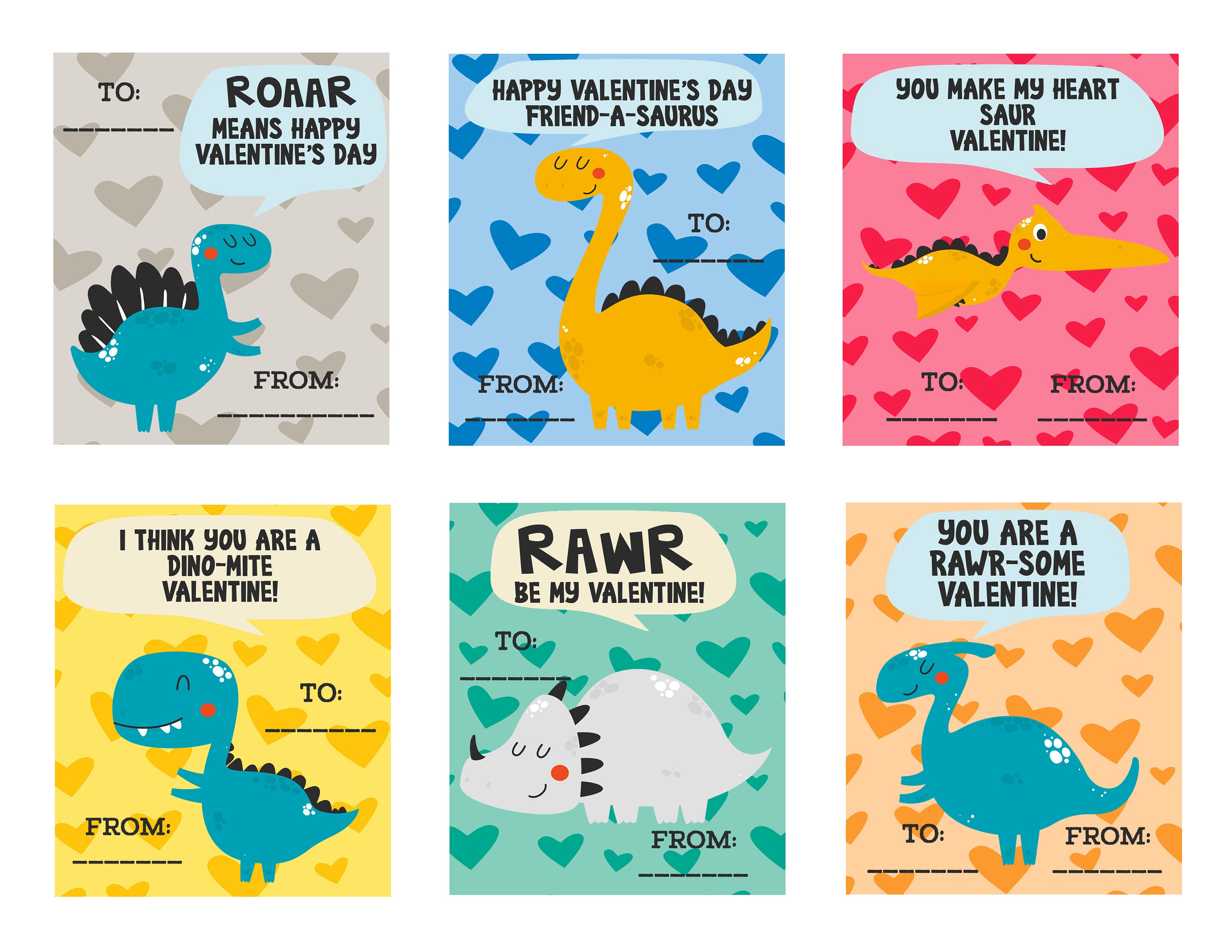 Dinosaur Valentine set of 6 English CHOOSE QUANTITY dino | Etsy