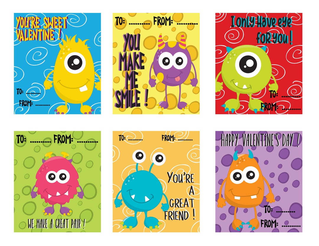 Monster Valentine Set of 6 English ,CHOOSE QUANTITY , Monstre, Kids ...