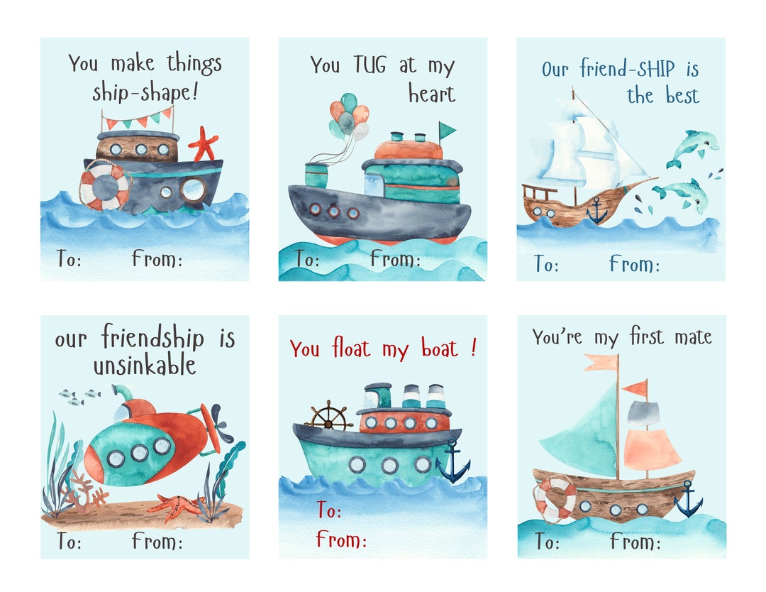 Valentine Ships Set of 6 Styles English, CHOOSE QUANTITY, Boat ...