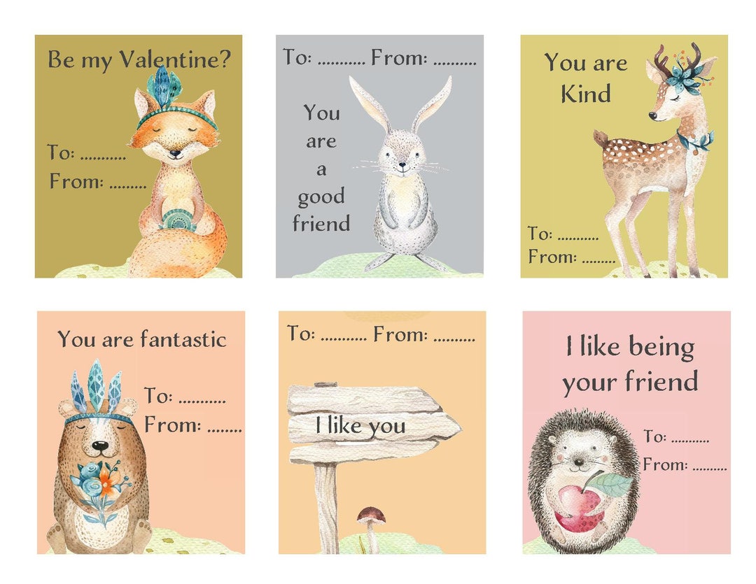 Woodland Valentine Set of 6 PRINTABLE ,download, Animals, Bear,dear ...