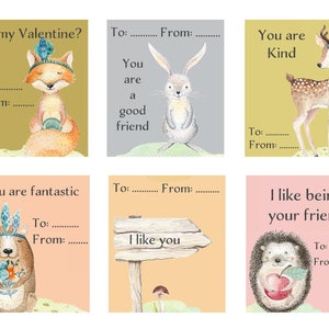 Woodland Valentine Set of 6 PRINTABLE download Animals - Etsy Canada