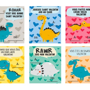 FRENCH Dinosaur Valentine Set of 6 PRINTABLE ,download, Dino, Saint ...