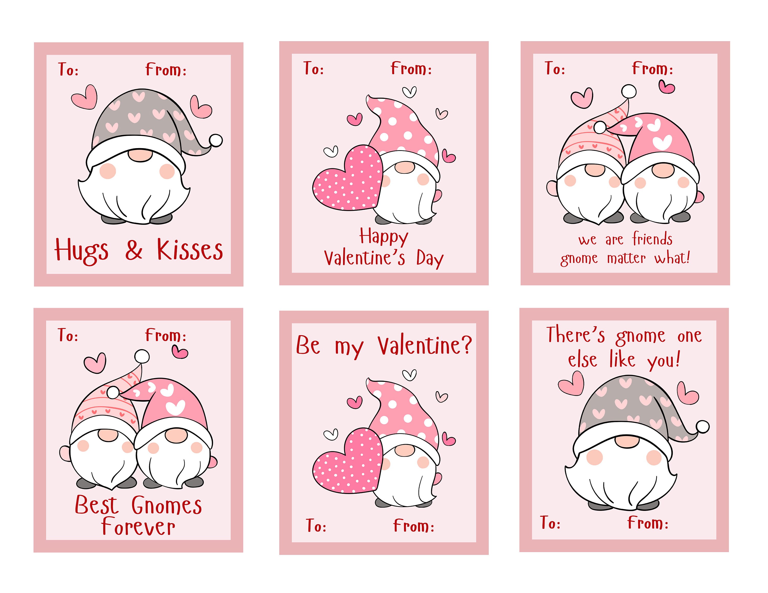 Gnome Valentine Set of 6 PRINTABLE ,download, English, Valentines Day ...
