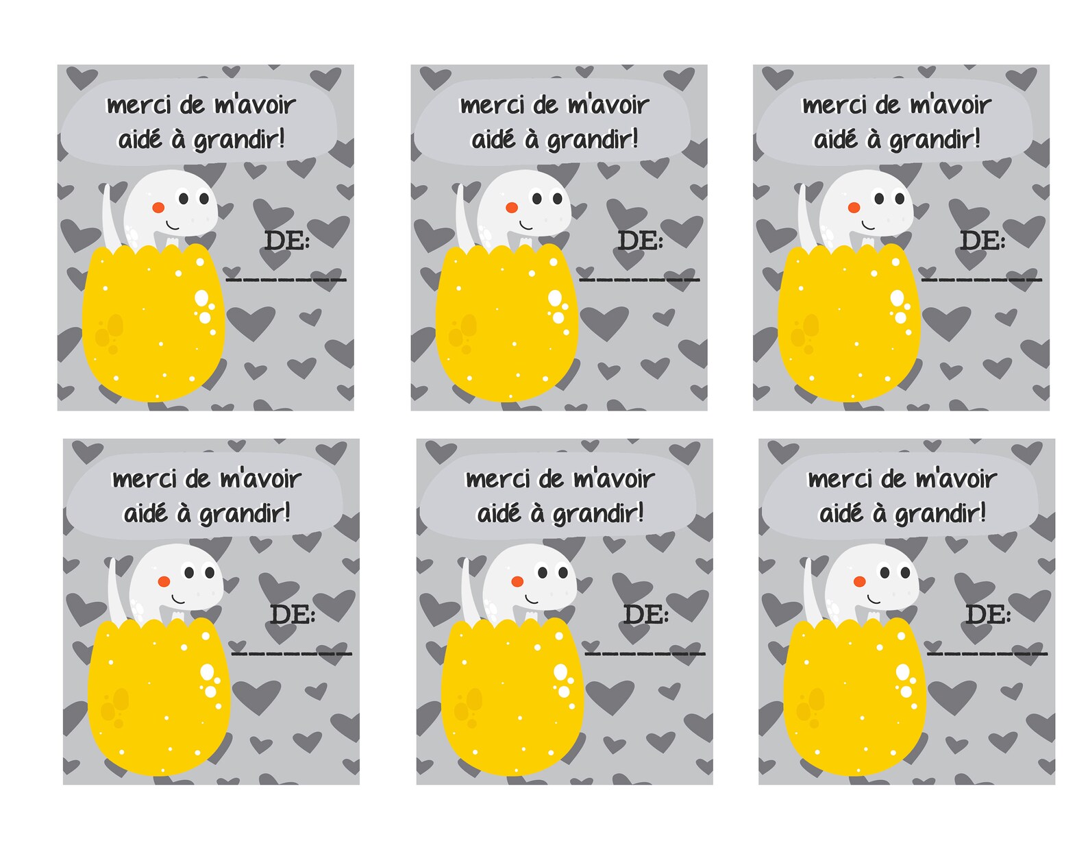 FRENCH Dinosaur Valentine Set of 6 PRINTABLE ,download, Dino, Saint ...