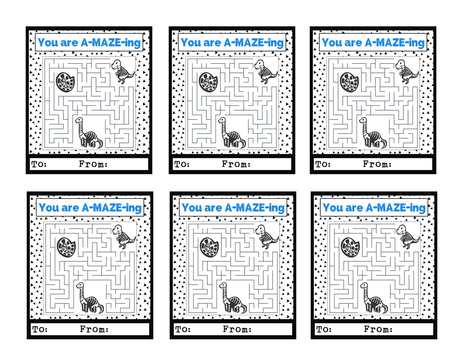 Dinosaur Fossils Maze Valentine Set CHOOSE QUANTITY English - Etsy
