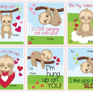 Sloth Valentine Set of 6 PRINTABLE ,download, English, Valentines Day ...