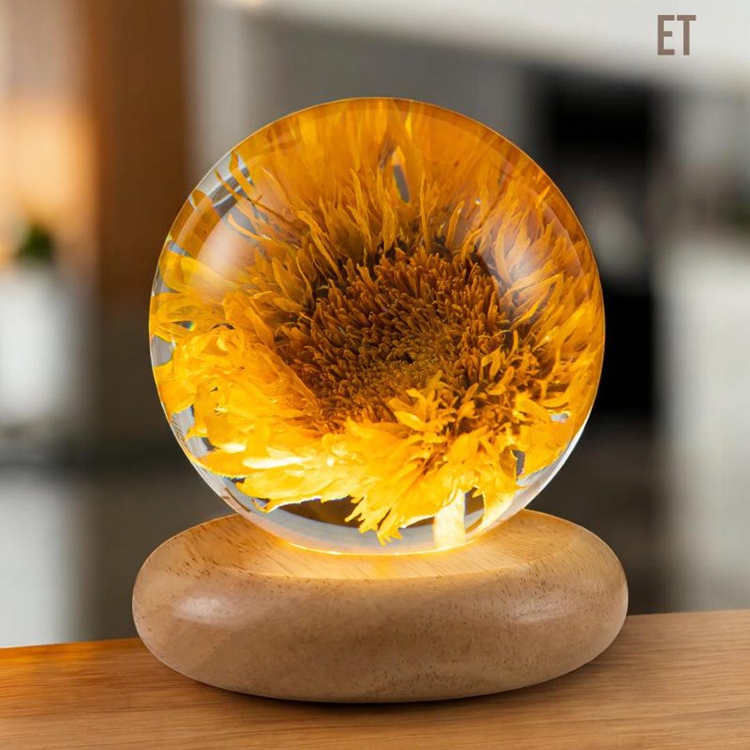 Sunflower Resin Ball Sphere With Light Base Bed Night Lamp Handmade ...