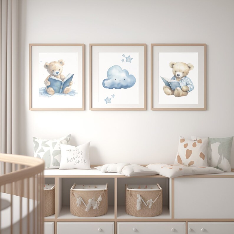 Set of 3 Boy Teddy Bear Reading Books | Baby Boy | Baby Room Decor ...