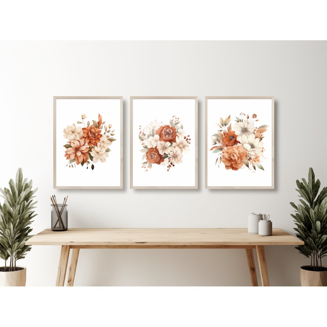 Set of 8 Terracotta Floral Gallery Flowers Home Decor Wall Decor ...