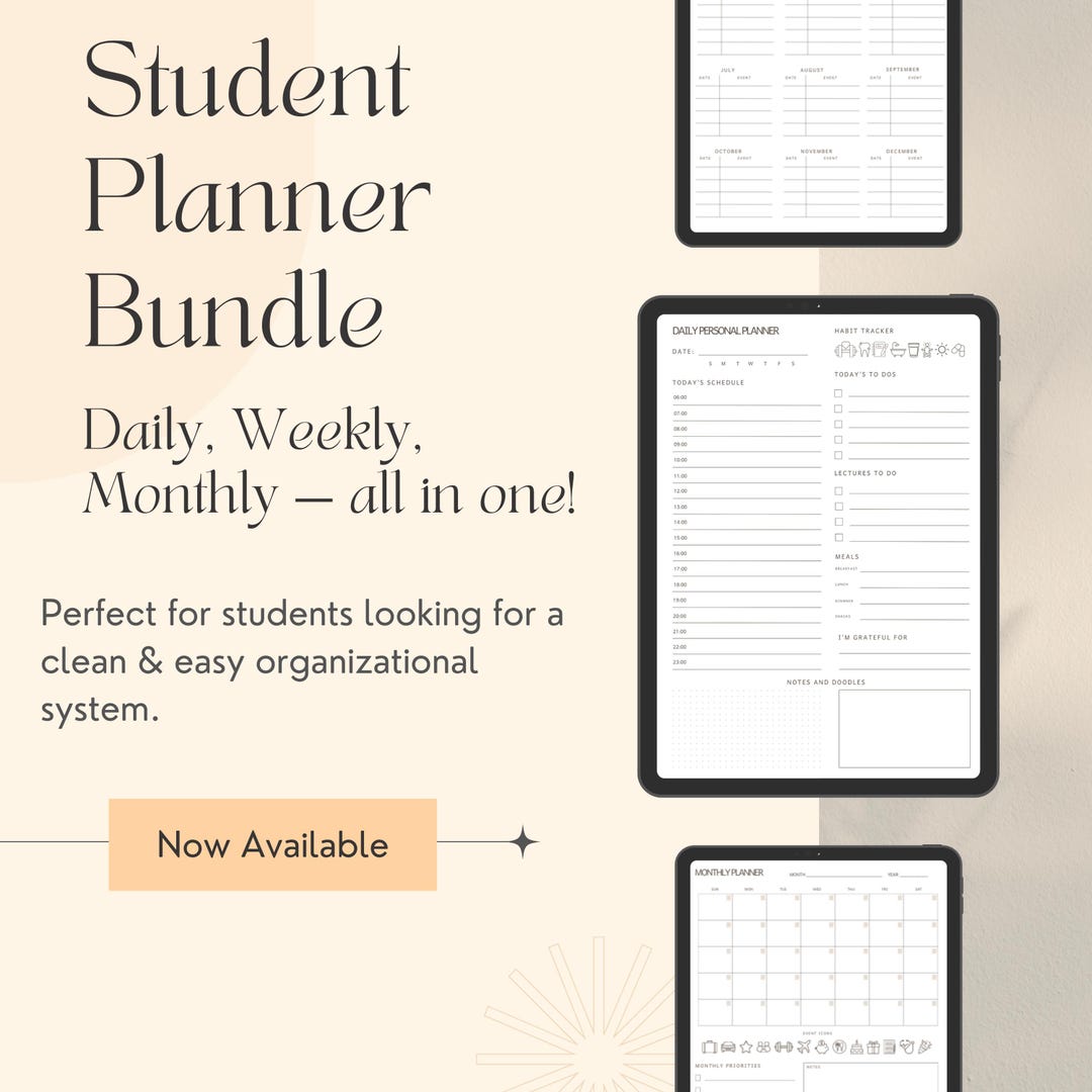 Minimalist Student Planner | 5-page Study Planner Bundle | Daily ...