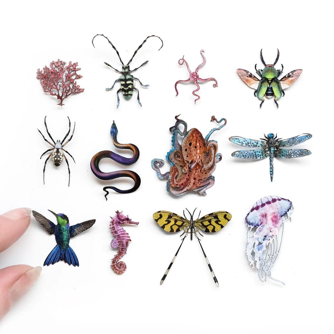 Tiny Paper Creatures Insects and Marine Life, Realistic Double-sided ...