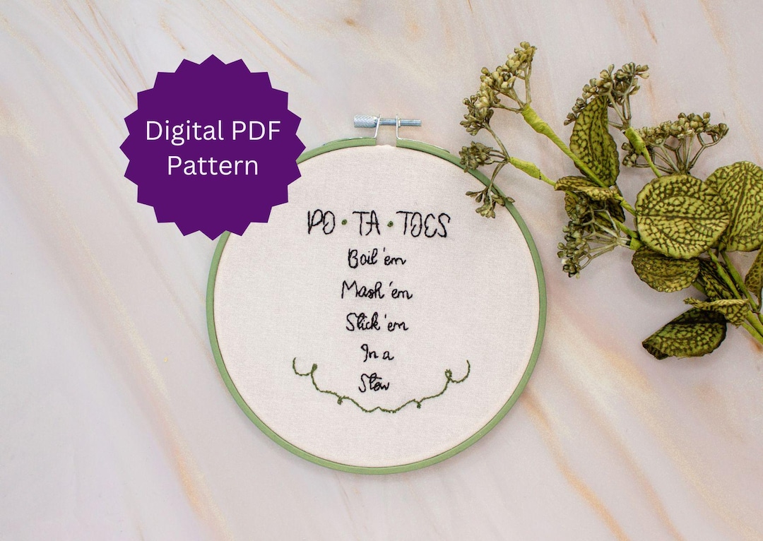 Lord of the Rings Embroidery Pattern | "potatoes" Samwise Quote PDF ...