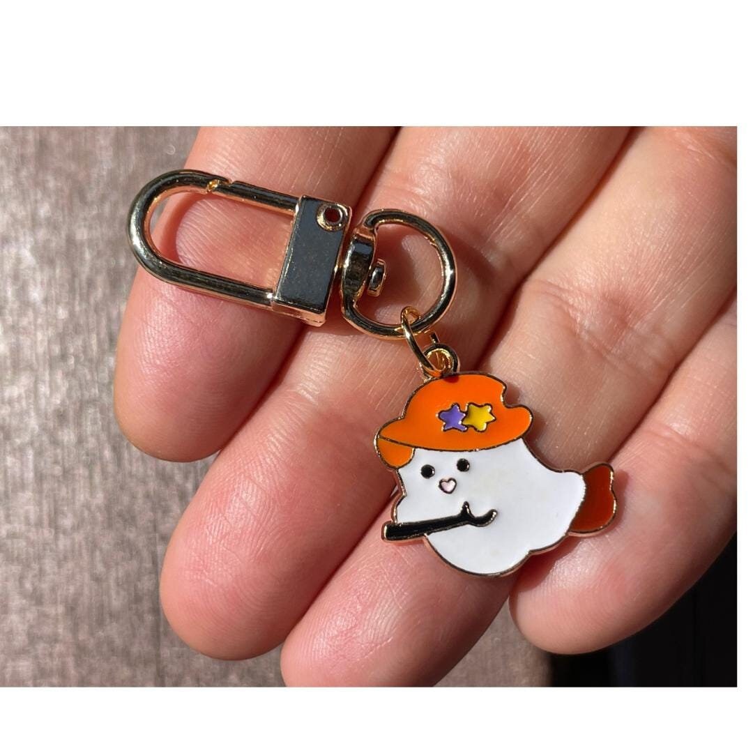 Cute Ghost With Broom Enamel Keychain | Adorable Halloween Accessory ...