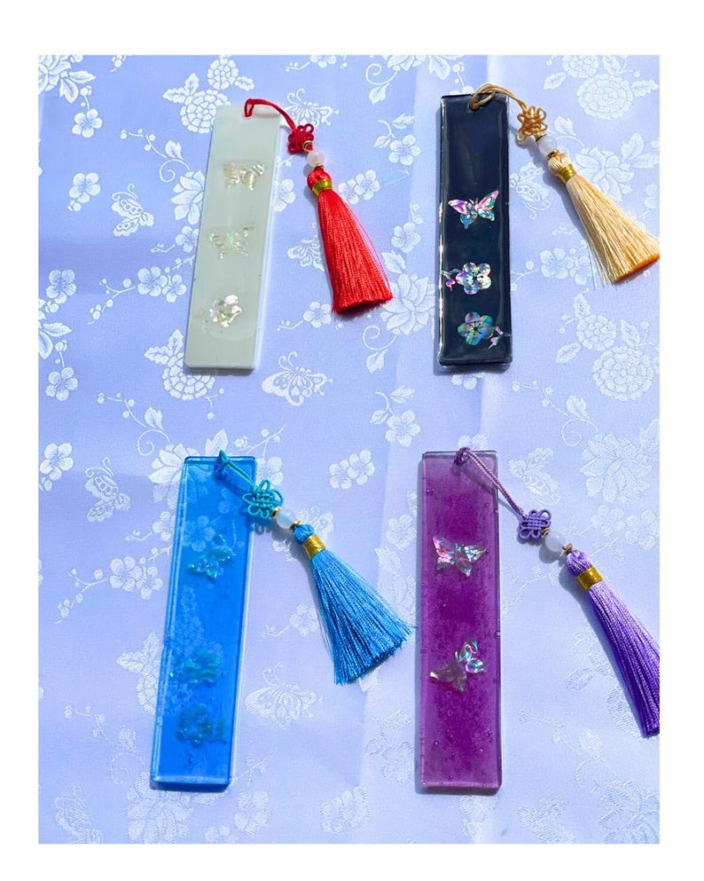 Korean Resin Bookmark With Tassel - Mother of Pearl Inlay,handmade Gift ...