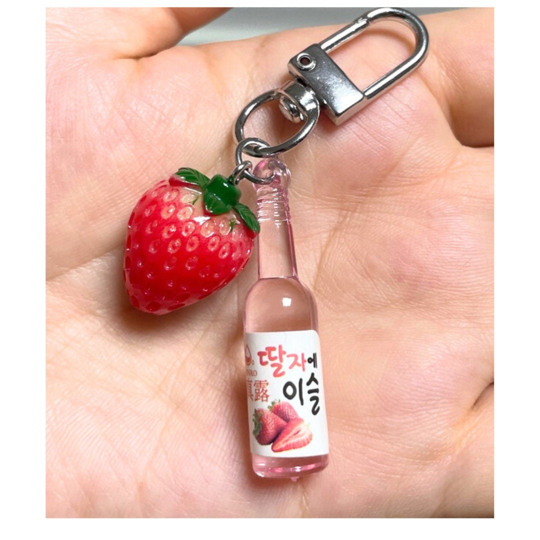 Handcrafted Strawberry Soju Bottle Keychain - Korea Keychain / Kawaii ...
