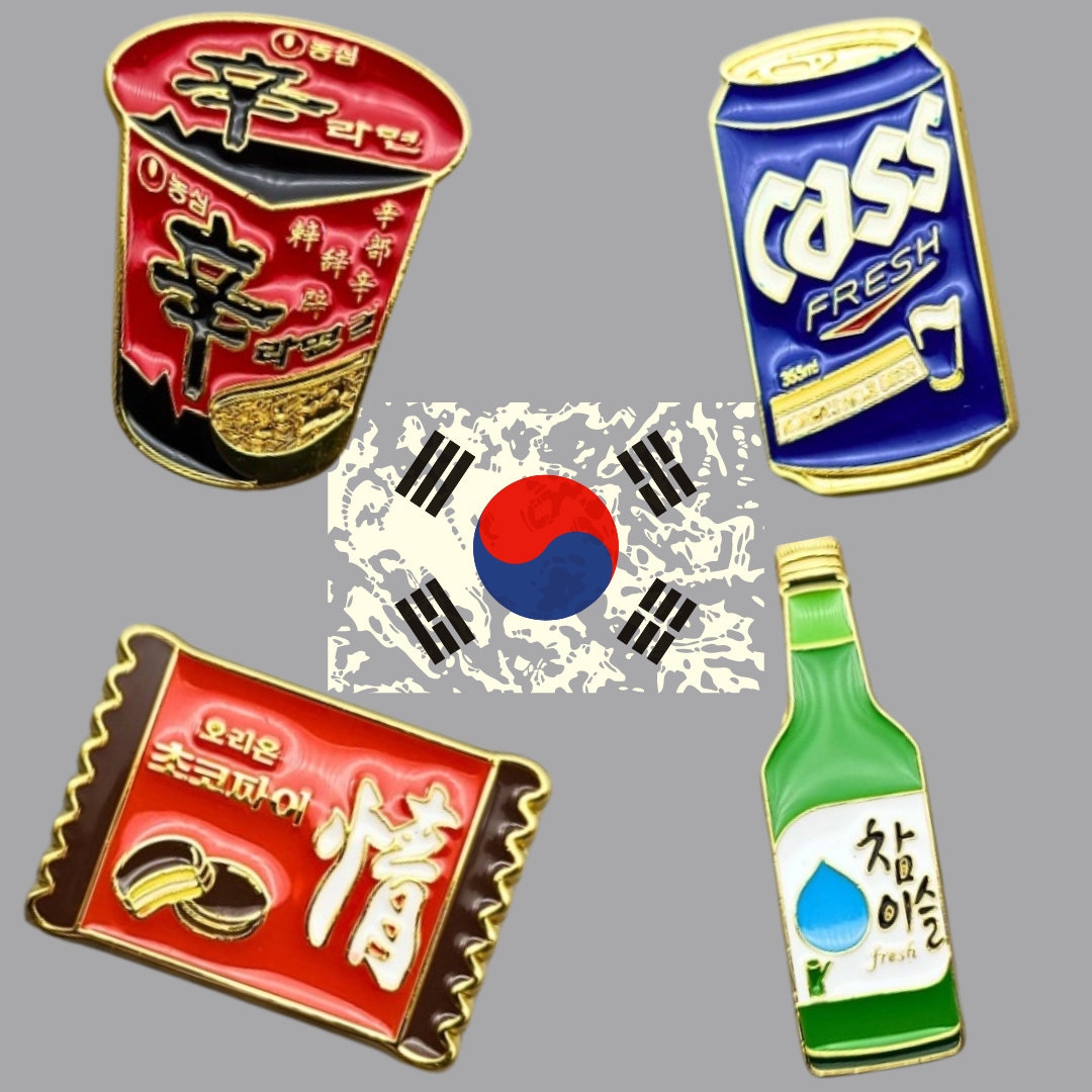 Korea Snack Beer Soju Inspired Badges - Korea Ramen / Korea Soju ...