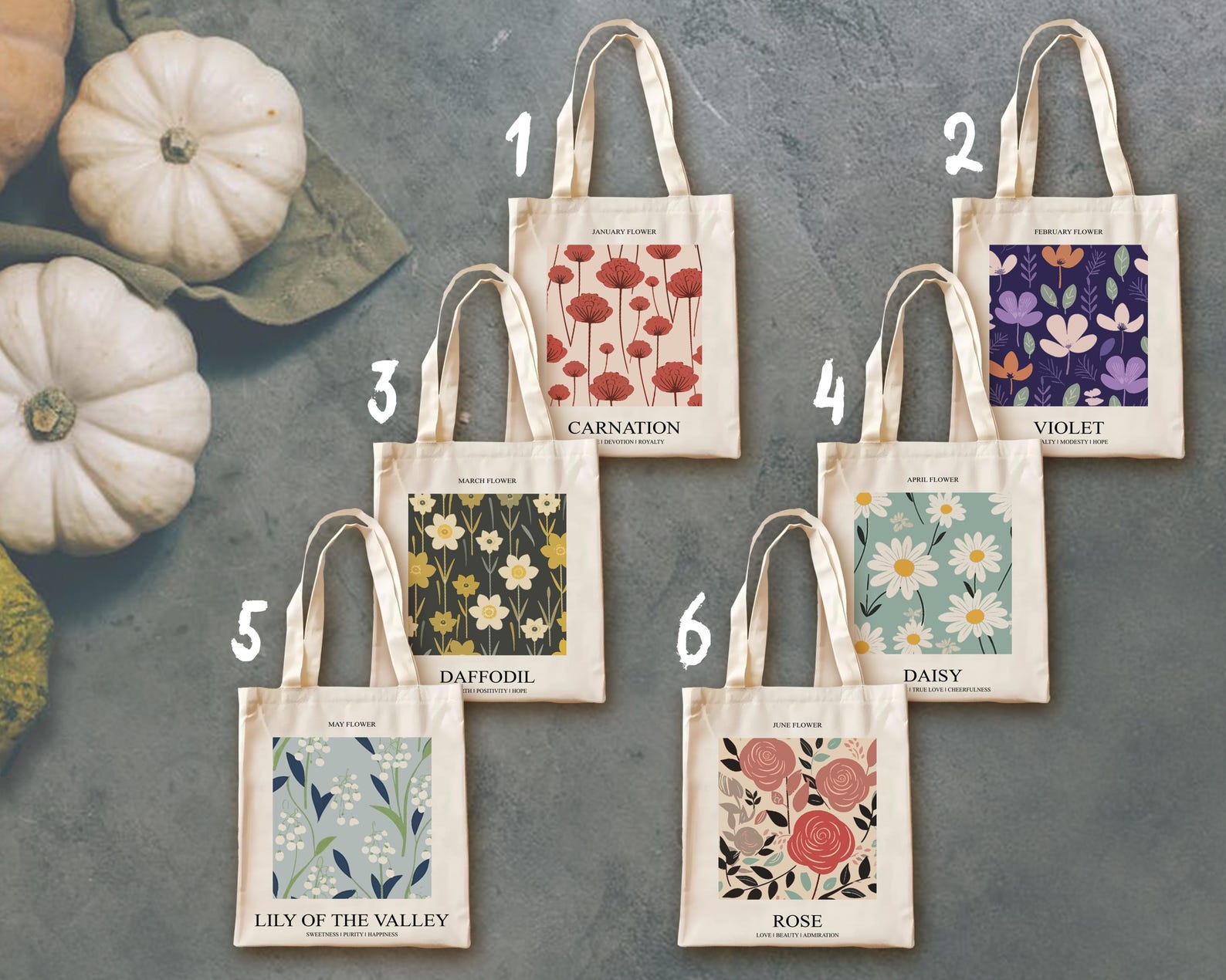 Personalized Birth Month Flower Tote Bags for Women, Cute Canvas Tote ...
