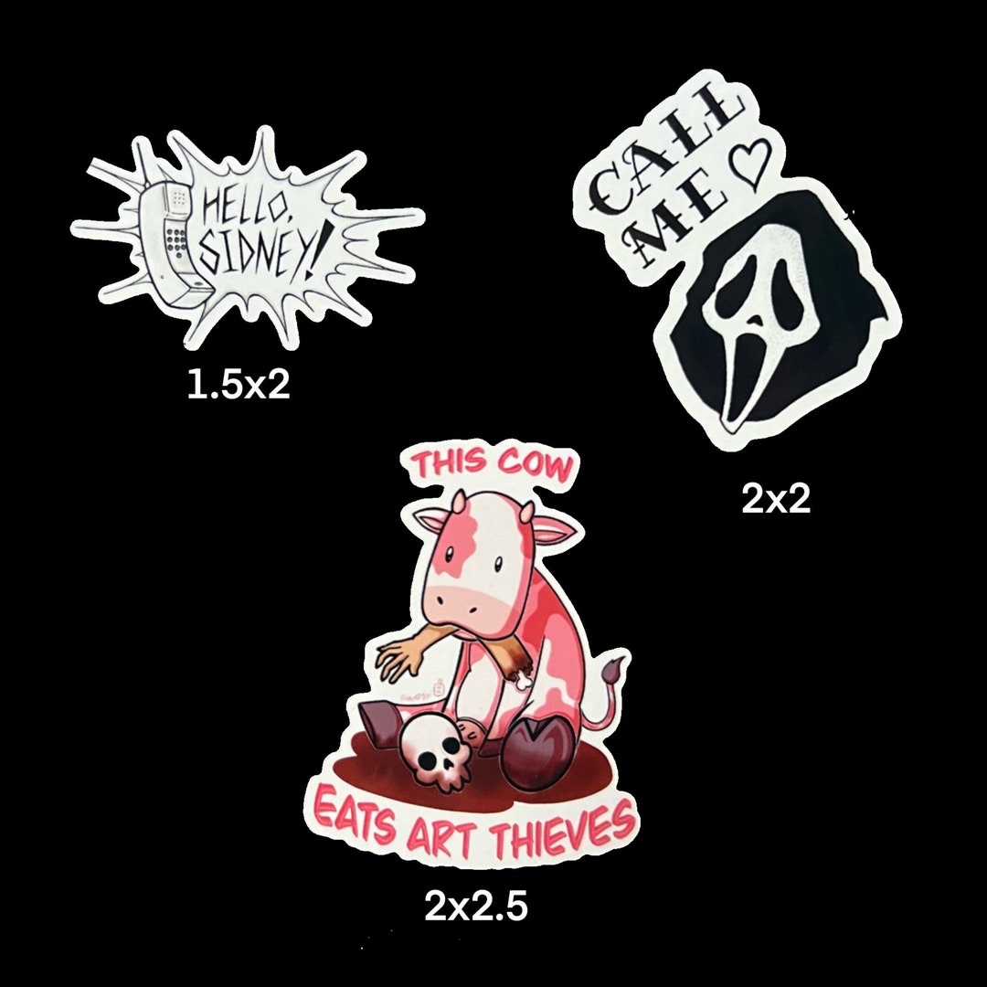 Small Stickers 2x2, 1.5x2 - Ghostface, Scream, Strawberry Cow, Pink Cow ...