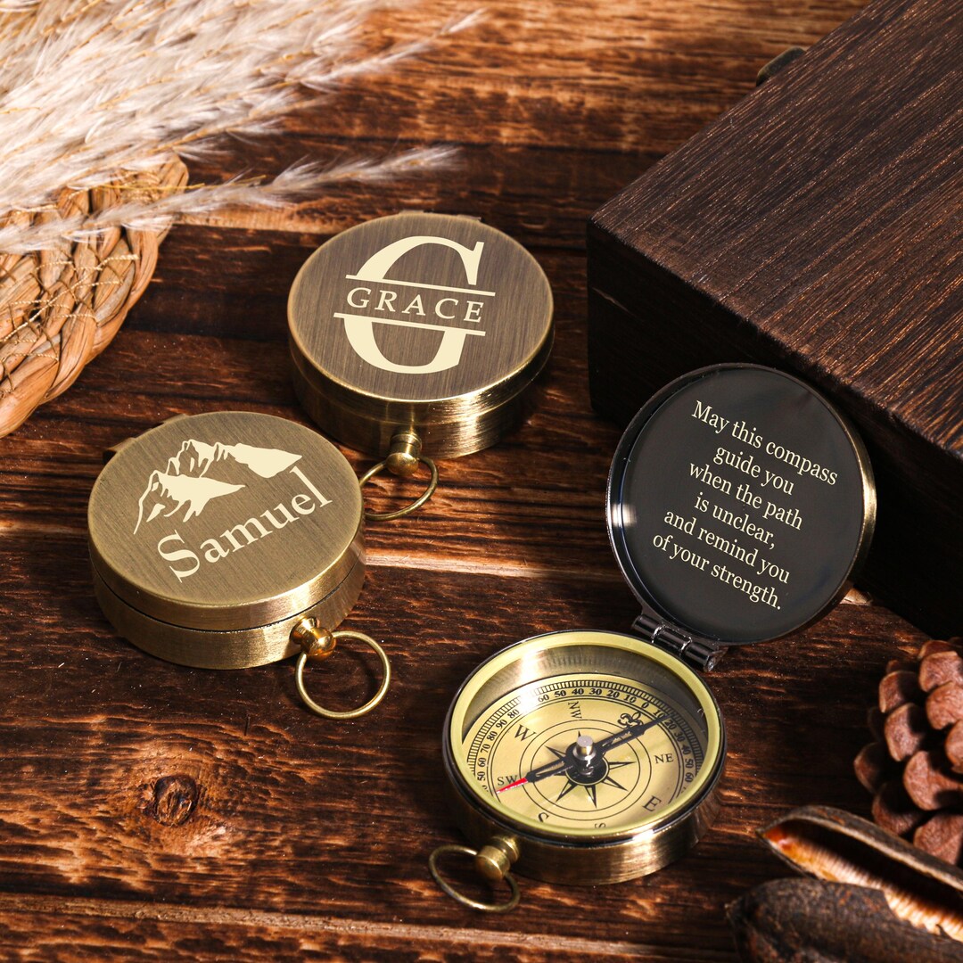 Personalized Engraved Brass Compass | Custom Wedding Compass Gift for ...