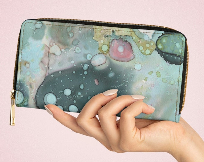 Beautiful Enigma' Mint Green Abstract Art Zipper Wallet, Abstract ...