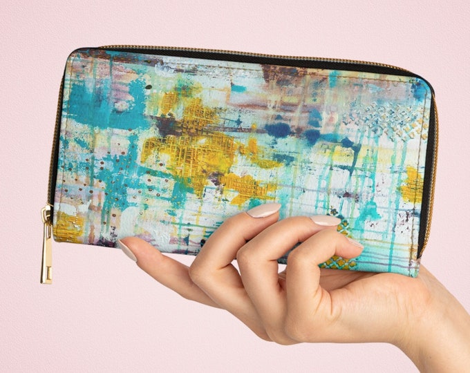 Beautiful Enigma' Mint Green Abstract Art Zipper Wallet, Abstract ...