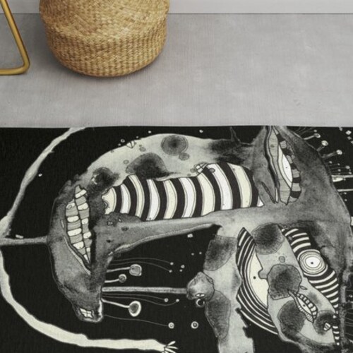 Unique Black Grey Art Area Rug Carpet Mixed Media Artwork - Etsy