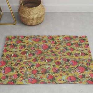 Colorful Green Strawberry Accent Area Throw Rug Designer Watercolor ...