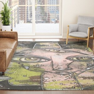 UNIQUE Large Abstract Face Artwork on Throw Area Rugs Carpet Home Floor ...
