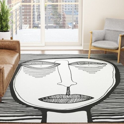 Unique Large Face on Carpet Area Rug Gothic Black White - Etsy