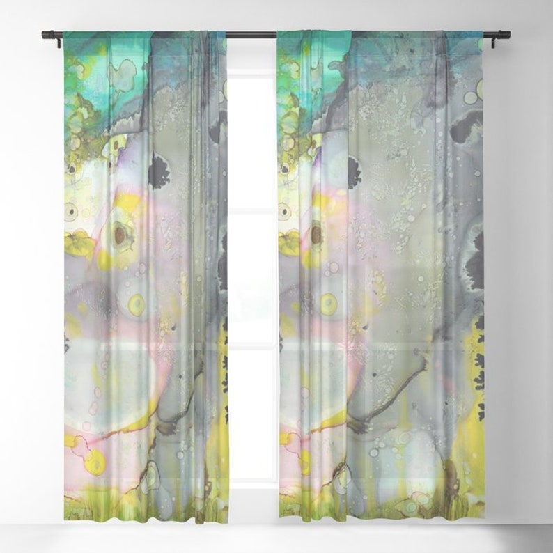 COLORFUL Organic Abstract Art Blackout OR Sheer Window Curtain Panel ...