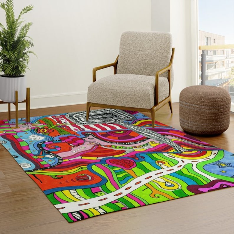 Psychedelic Rug Artist Area Rug Modern Industrial Decor - Etsy