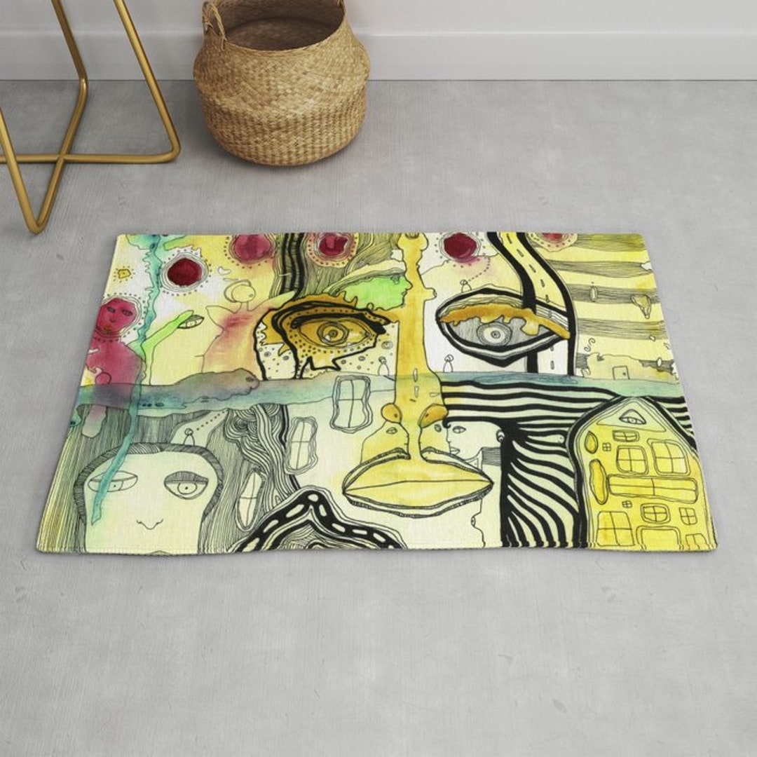 Colorful Abstract Face Art Area Rug Carpet Psychedelic Artist Throw ...
